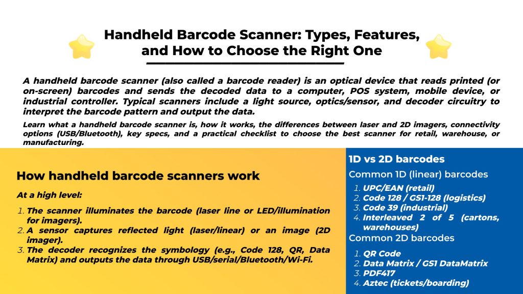 Handheld Barcode Scanner Guide: 1D vs 2D, Laser vs Imager, Wireless vs ...